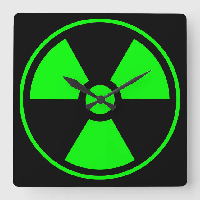 Nuclear Radioactive Radiation Symbol in green Square Wall Clock | Zazzle