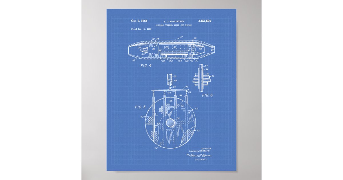 Nuclear Water Jet Engine 1959 Art Blueprint Poster | Zazzle