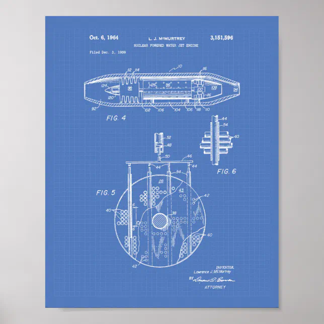 Nuclear Water Jet Engine 1959 Art Blueprint Poster | Zazzle