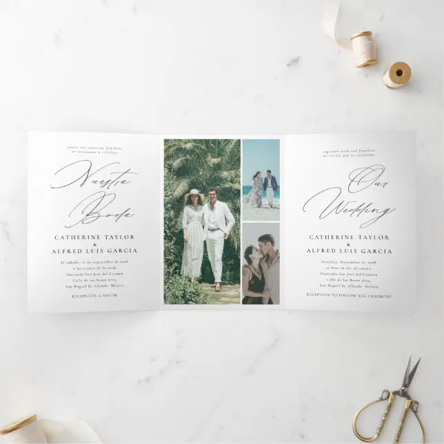 Nuestra Boda English Spanish Bilingual Wedding Tri-Fold Invitation | Zazzle