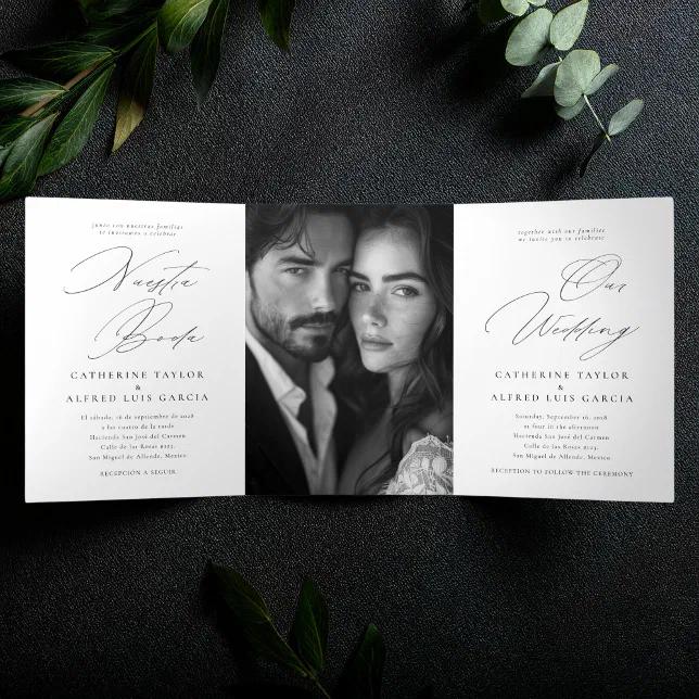 Nuestra Boda English Spanish Bilingual Wedding Tri-Fold Invitation | Zazzle