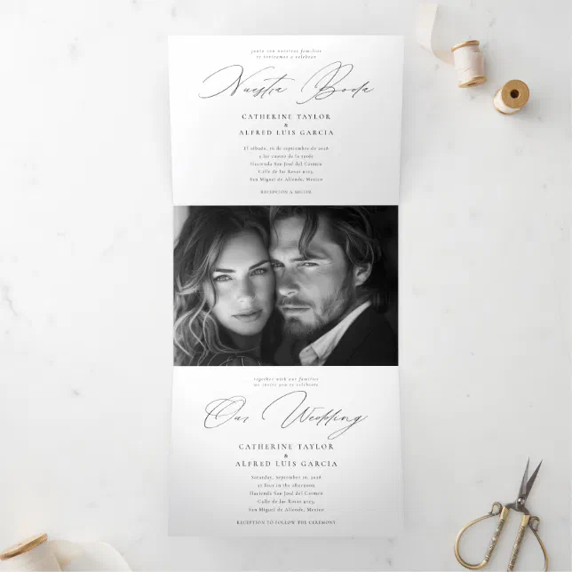 Nuestra Boda English Spanish Bilingual Wedding Tri Tri-Fold Invitation ...