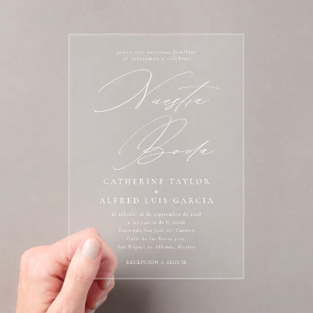 Nuestra Boda Spanish Language White Script Wedding Acrylic Invitations ...