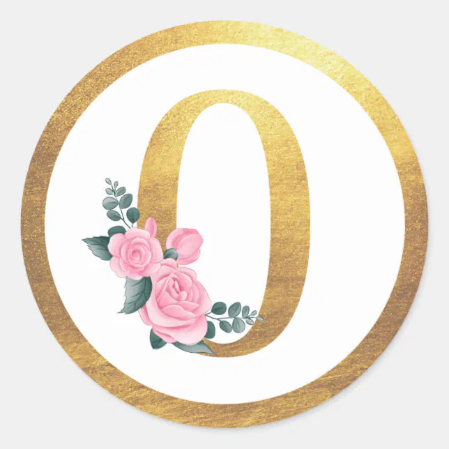 Number 0 Zero Pink Roses Floral & Elegant Gold Classic Round Sticker ...