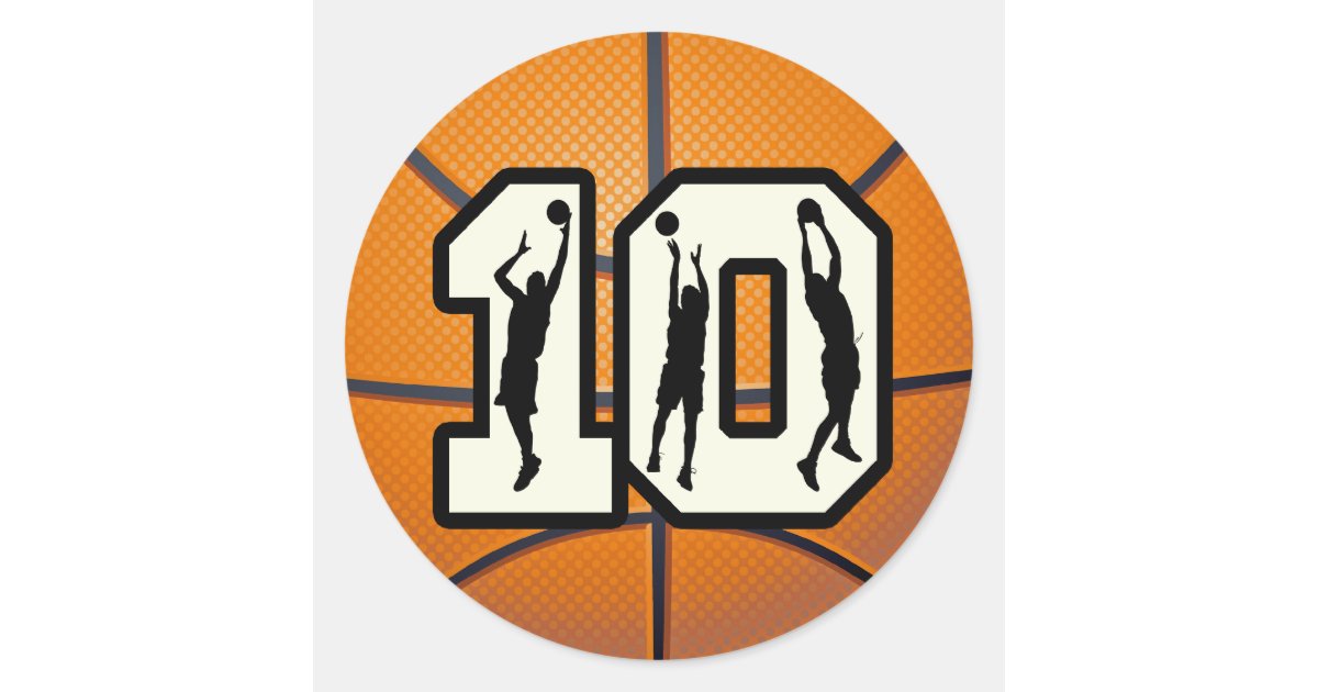 Number 10 Basketball and Players Classic Round Sticker | Zazzle