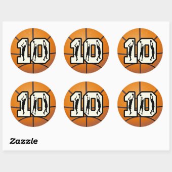 Number 10 Basketball and Players Classic Round Sticker | Zazzle