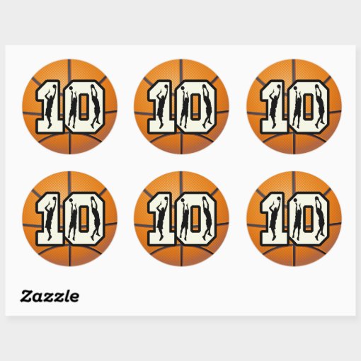 Number 10 Basketball and Players Classic Round Sticker | Zazzle