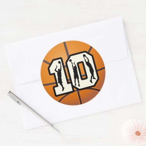 Number 10 Basketball and Players Classic Round Sticker | Zazzle