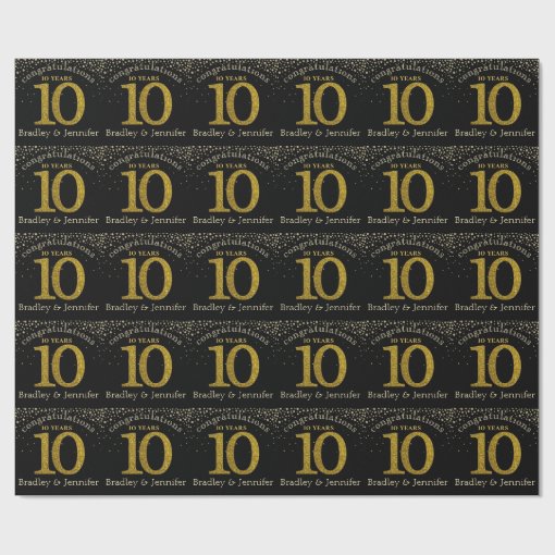 Number 10 Glitter Gold Anniversary Wrapping Paper | Zazzle