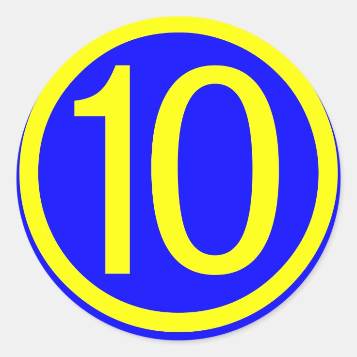 number 10 in a circle, blue background classic round sticker | Zazzle
