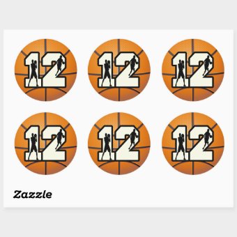 Number 12 Basketball and Players Classic Round Sticker | Zazzle