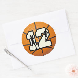 Number 12 Basketball and Players Classic Round Sticker | Zazzle