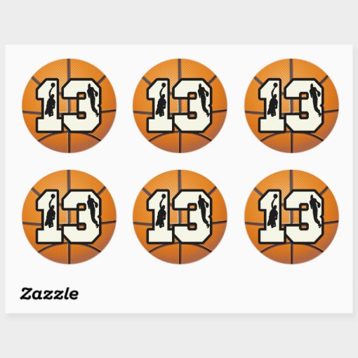 Number 13 Basketball and Players Classic Round Sticker | Zazzle