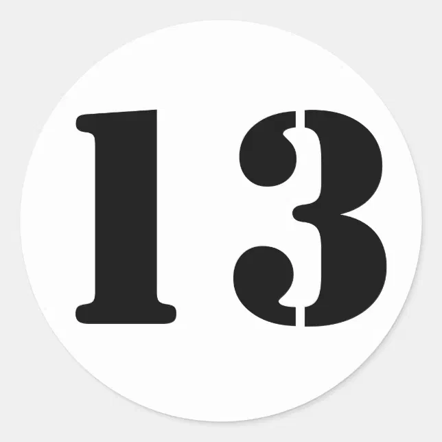 Number 13 Thirteen White Stencil Numbers by Janz Classic Round Sticker ...