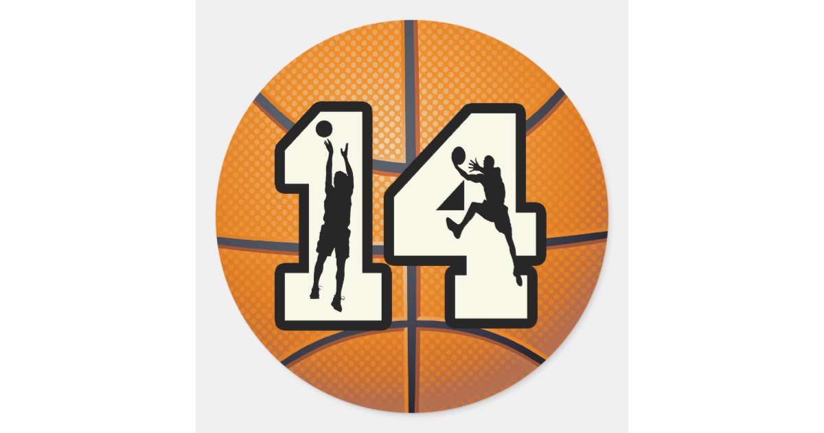 Number 14 Basketball and Players Classic Round Sticker | Zazzle