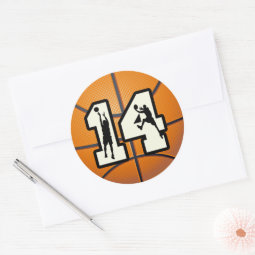 Number 14 Basketball and Players Classic Round Sticker | Zazzle