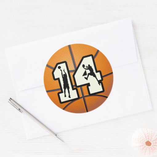 Number 14 Basketball and Players Classic Round Sticker | Zazzle