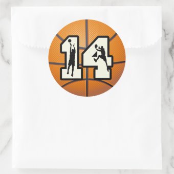 Number 14 Basketball and Players Classic Round Sticker | Zazzle