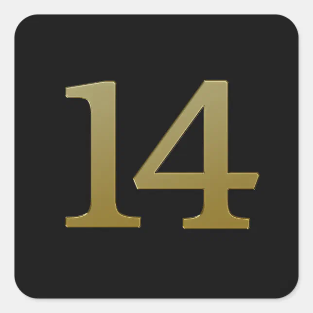 Number 14 Gold Square Sticker | Zazzle