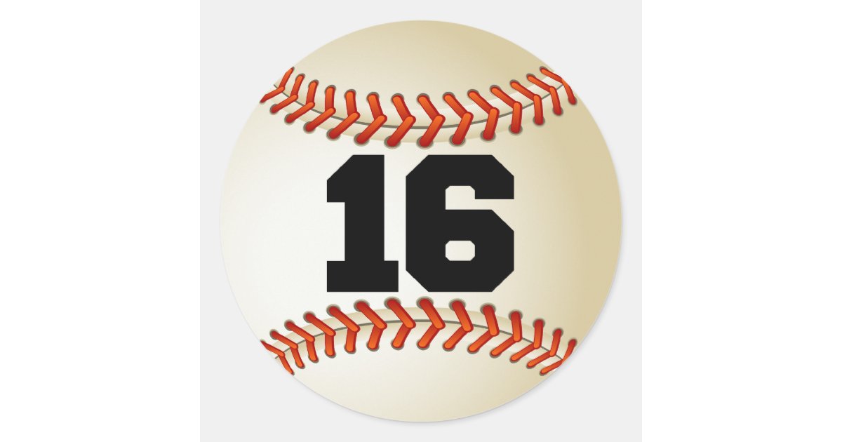 Number 16 Baseball Classic Round Sticker | Zazzle
