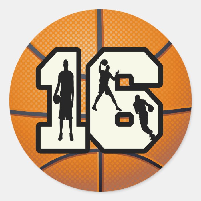 Number 16 Basketball and Players Classic Round Sticker | Zazzle.com