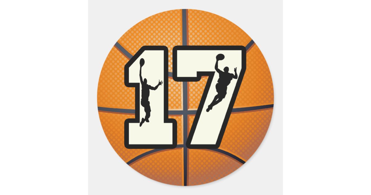 Number 17 Basketball and Players Classic Round Sticker | Zazzle