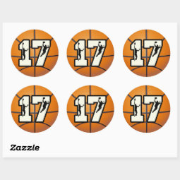 Number 17 Basketball and Players Classic Round Sticker | Zazzle