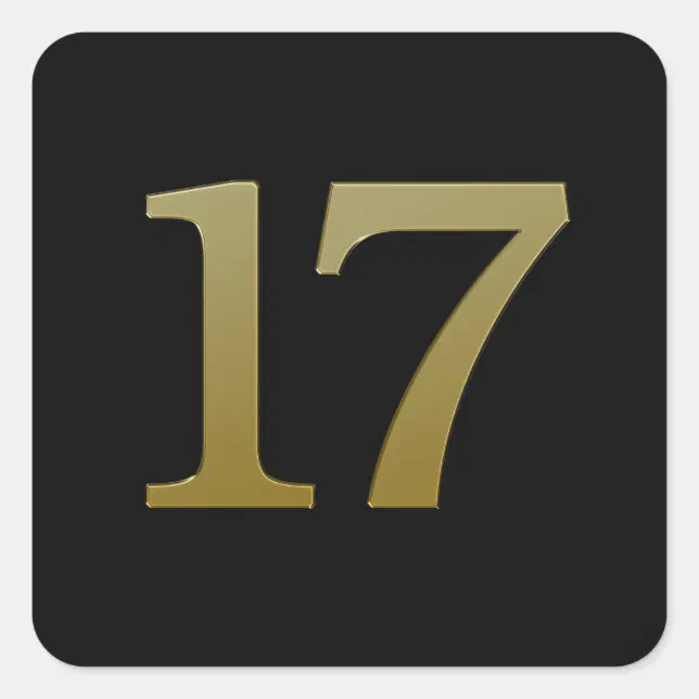 Number 17 Gold Square Sticker | Zazzle