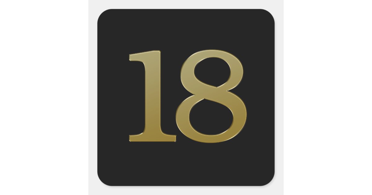 Number 18 Gold Square Sticker | Zazzle