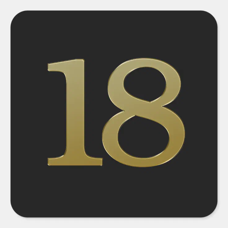 Number 18 Gold Square Sticker | Zazzle