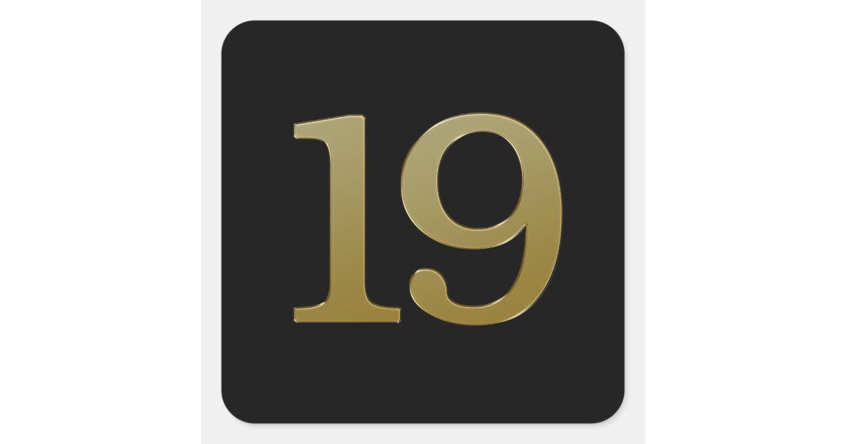 Number 19 Gold Square Sticker | Zazzle