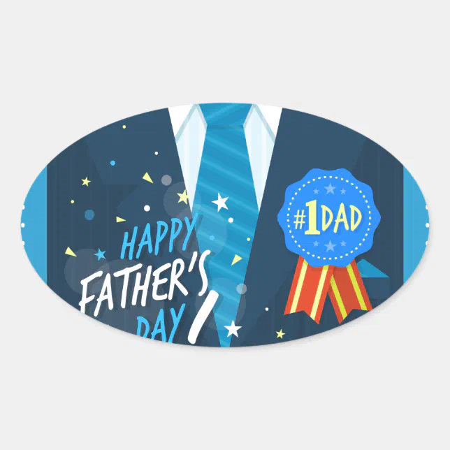 Number 1 DadNumber one dad blue badge tie suit fat Oval Sticker | Zazzle