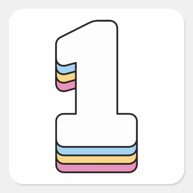 Number 1 One Cute Rainbow Birthday Numbers Square Sticker | Zazzle