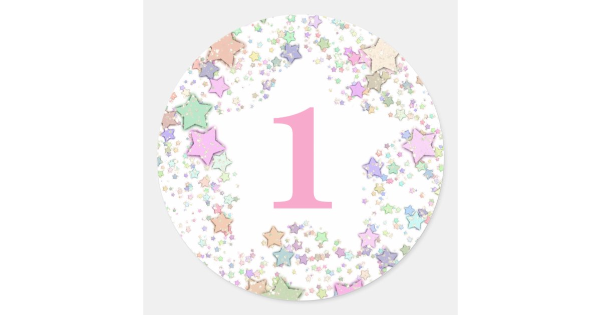 Number 1 ONE First Birthday Pastel Stars Classic Round Sticker | Zazzle