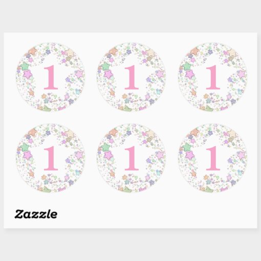Number 1 ONE First Birthday Pastel Stars Classic Round Sticker | Zazzle