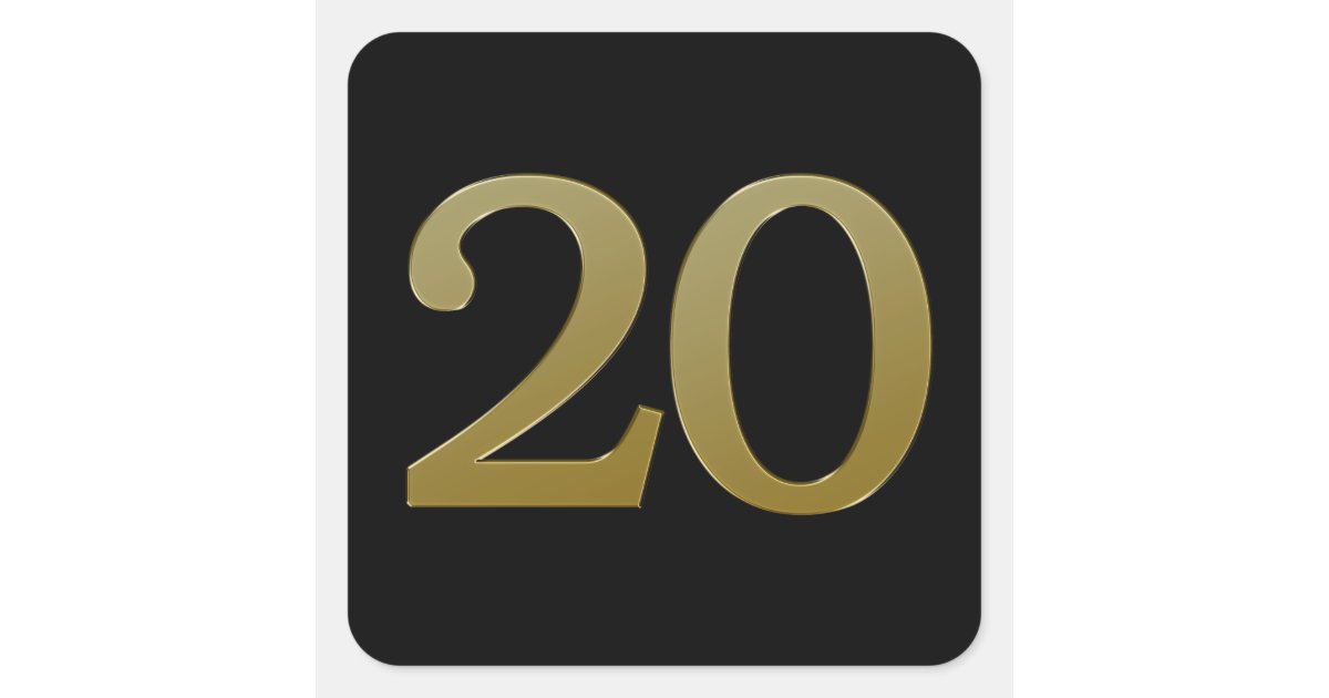 Number 20 Gold Square Sticker | Zazzle