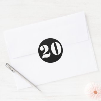 Number 20 Twenty Black Stencil Numbers by Janz Classic Round Sticker ...
