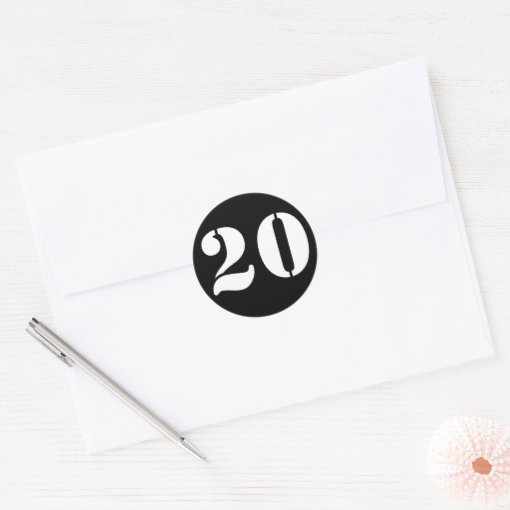 Number 20 Twenty Black Stencil Numbers by Janz Classic Round Sticker ...