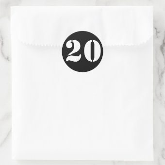 Number 20 Twenty Black Stencil Numbers by Janz Classic Round Sticker ...
