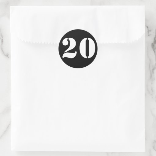 Number 20 Twenty Black Stencil Numbers by Janz Classic Round Sticker ... Number 20 Twenty Black Stencil Numbers by Janz Classic Round Sticker ...