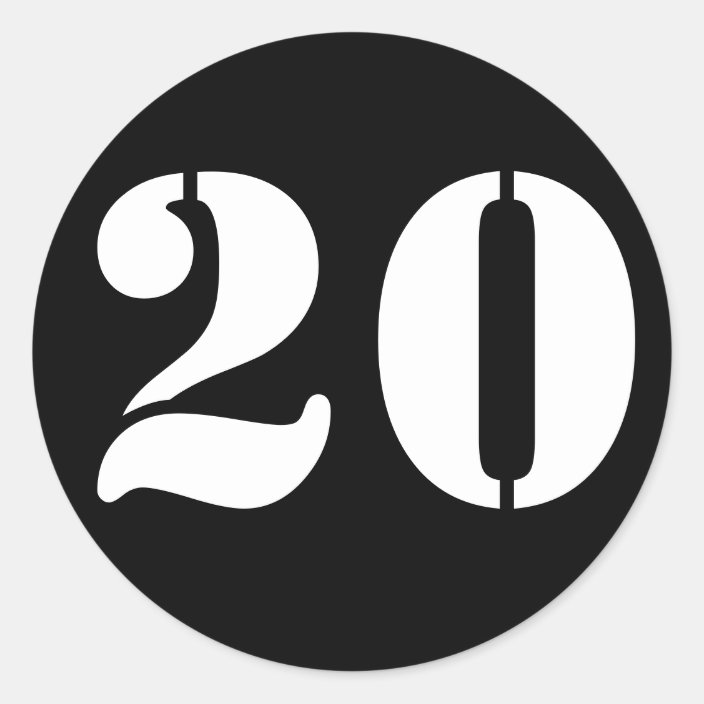 Number 20 Twenty Black Stencil Numbers by Janz Classic Round Sticker ...