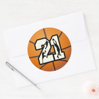 Number 21 Basketball Classic Round Sticker | Zazzle
