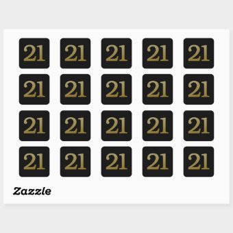 Number 21 Gold Square Sticker | Zazzle