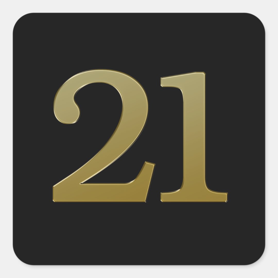 Number 21 Gold Square Sticker | Zazzle
