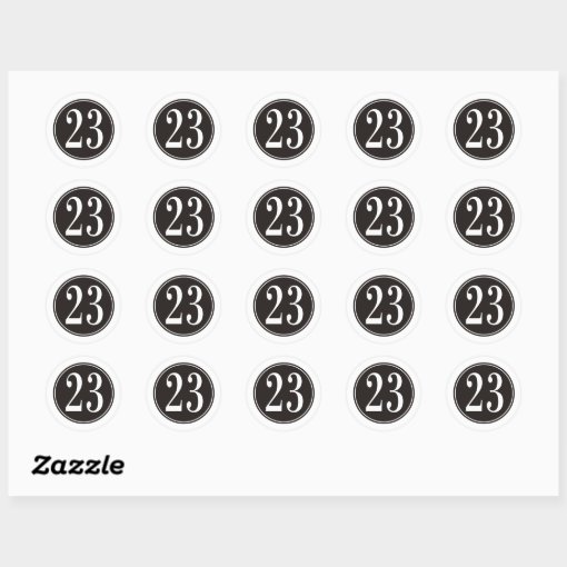 Number 23 - Black Circle (front) Classic Round Sticker | Zazzle
