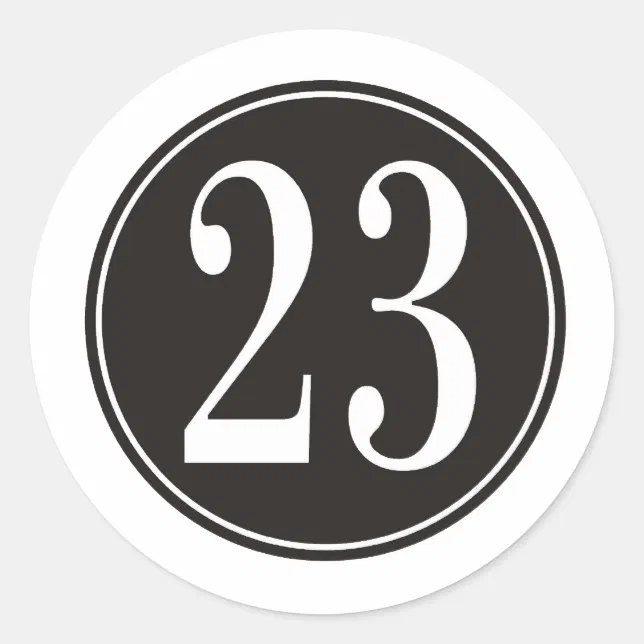Number 23 - Black Circle (front) Classic Round Sticker | Zazzle