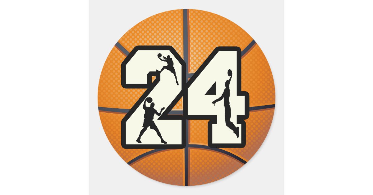 Number 24 Basketball Classic Round Sticker | Zazzle