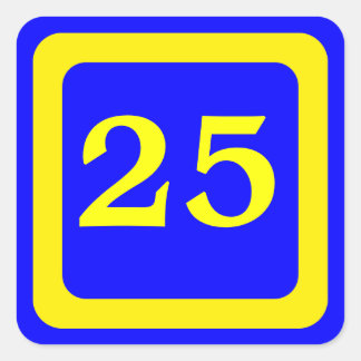 number 25, blue background, yellow frame stickers