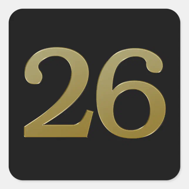 Number 26 Gold Square Sticker | Zazzle