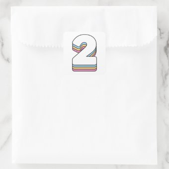 Number 2 Two Cute Rainbow Birthday Numbers Square Sticker | Zazzle